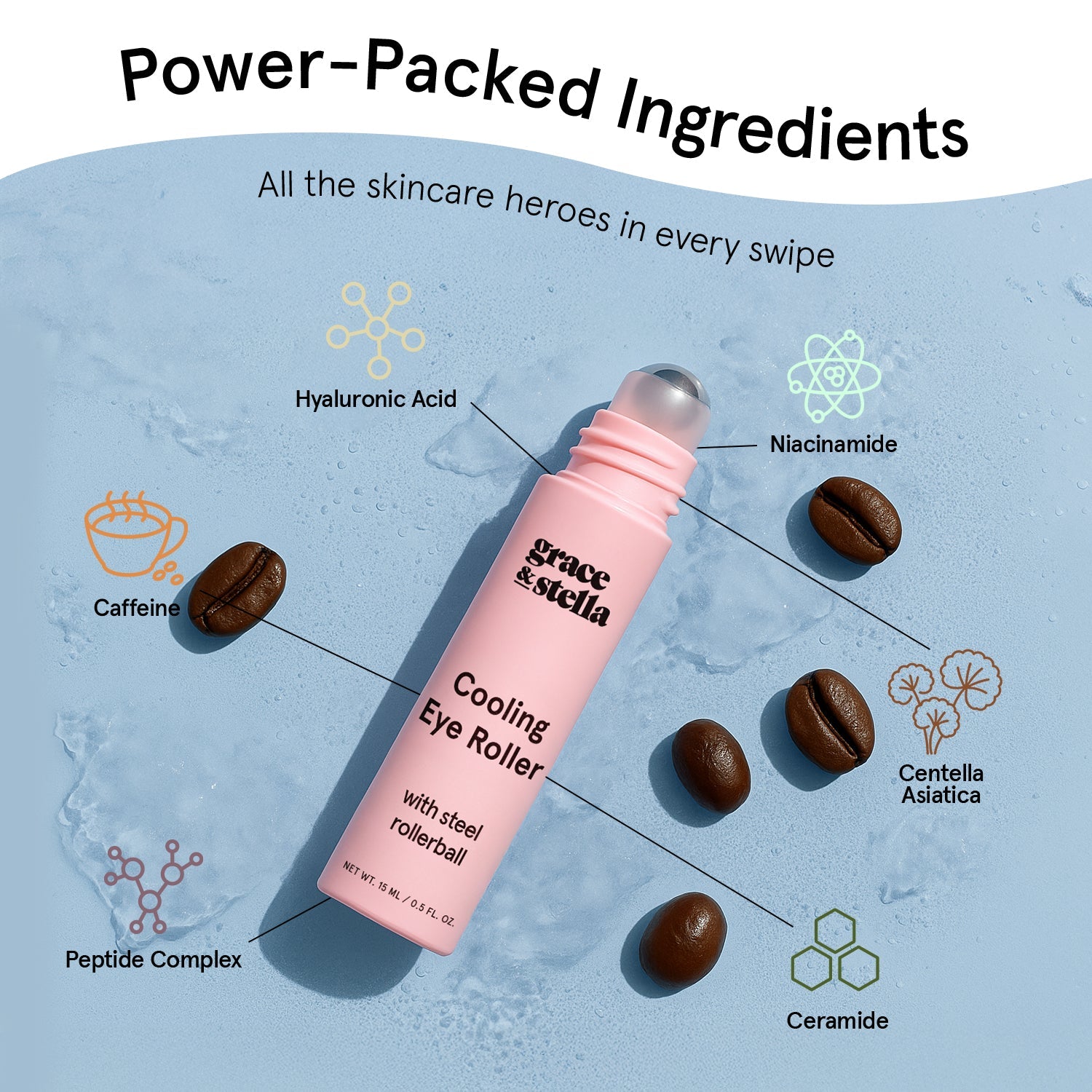 cooling caffeine eye serum roller for puffy eyes by grace & stella
