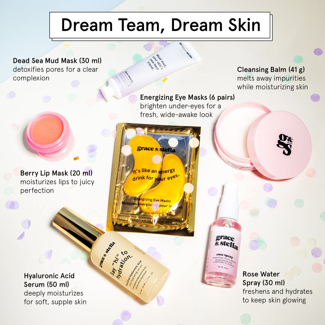 dream team skincare gift set for women by grace & stella