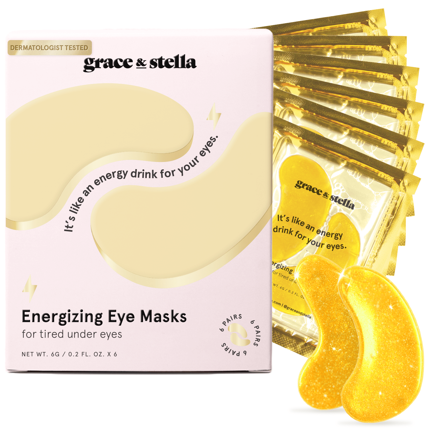6 pair gold eye masks for dark circles by grace & stella