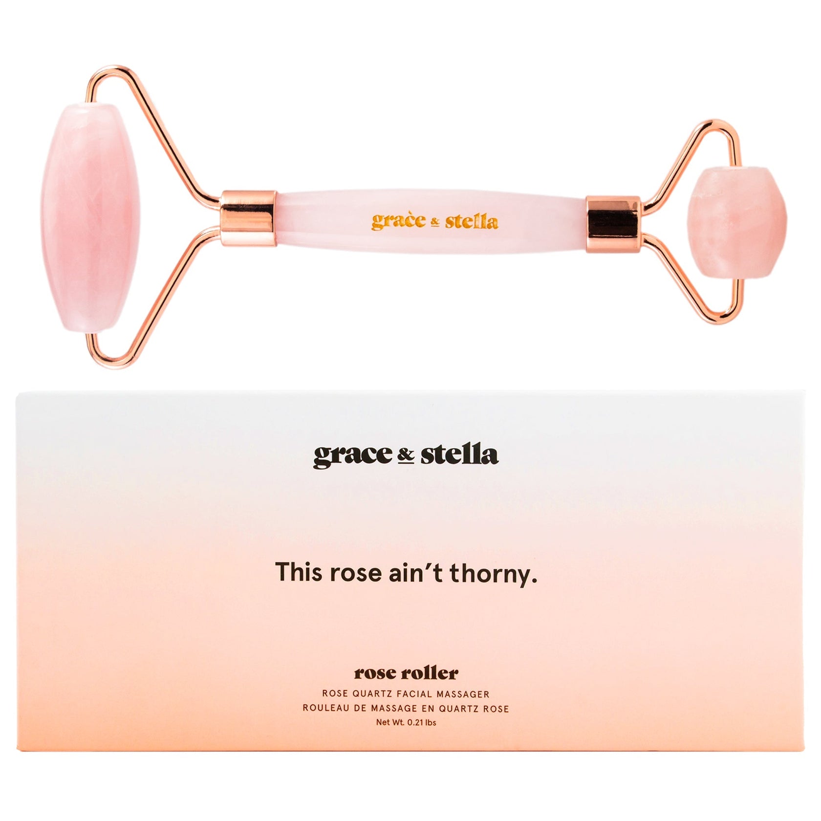 rose quartz face roller by grace & stella