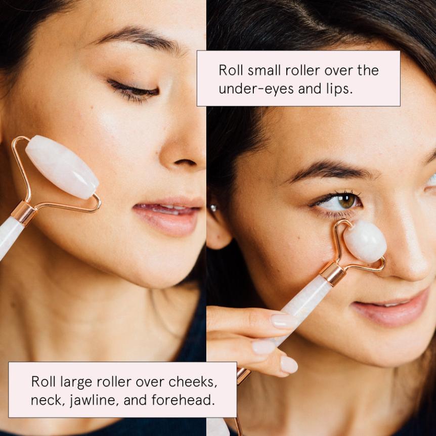 rose quartz face roller by grace & stella